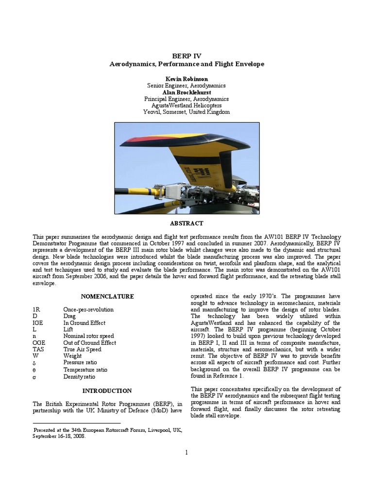 BERP IV Aerodynamics Performance and Flight Envelope - 2008 | PDF ...