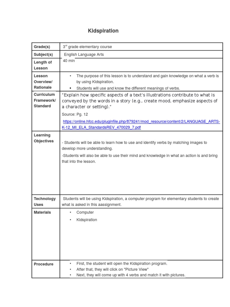 Lesson Plan Kidspiration | PDF