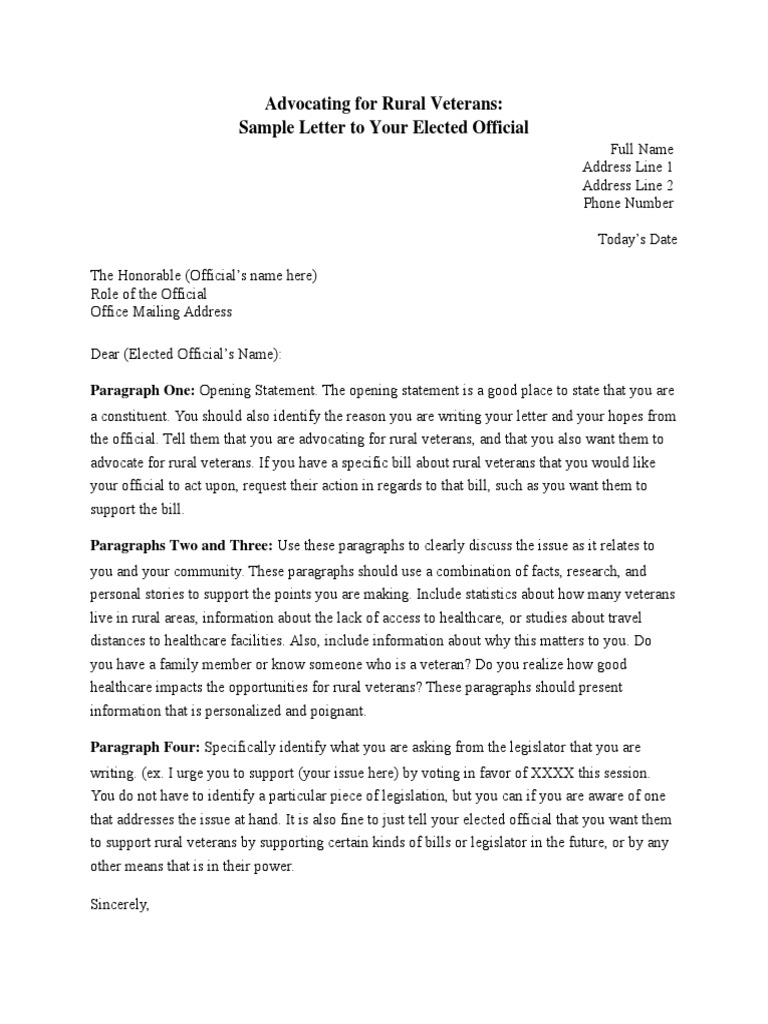 Advocating For Rural Vetereans Sample Letter | PDF | Communication