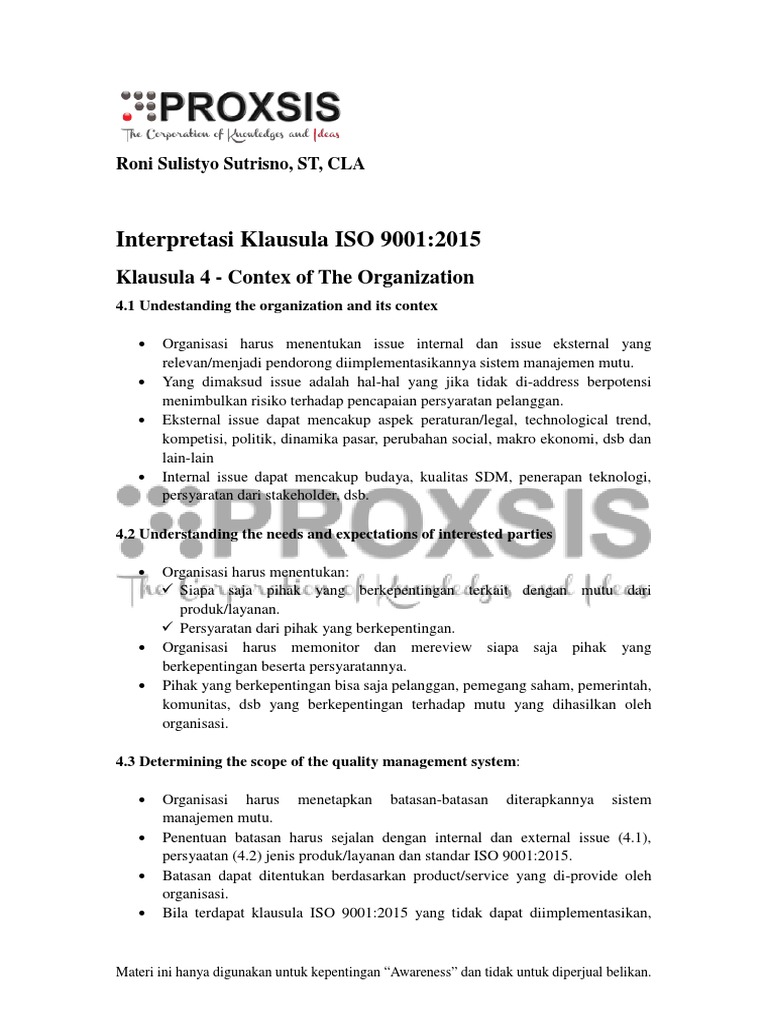 Interpretasi Klausul ISO 9001 2015 PDF | PDF
