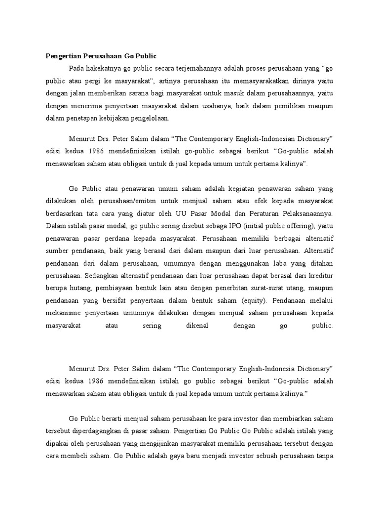 Pengertian Perusahaan Go Public | PDF