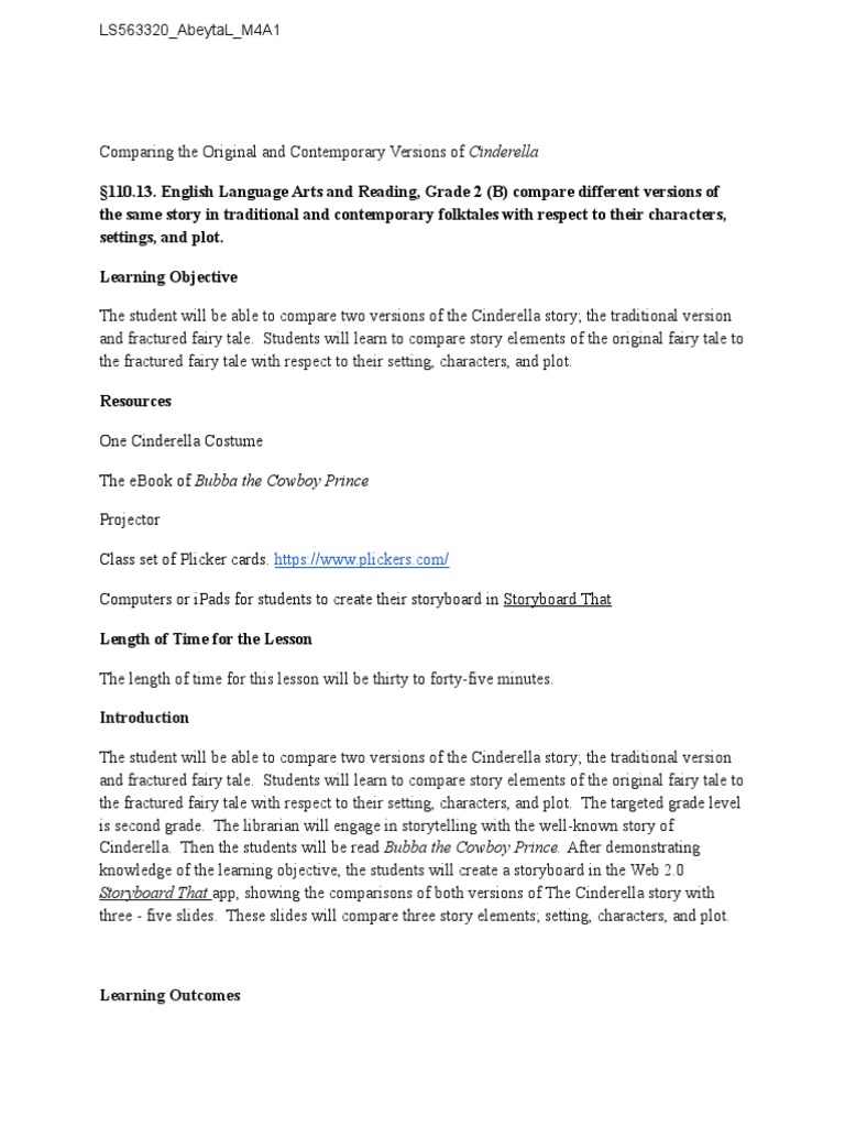 Comparing Different Version Of A Fairy Tale PDF Cinderella Fairy