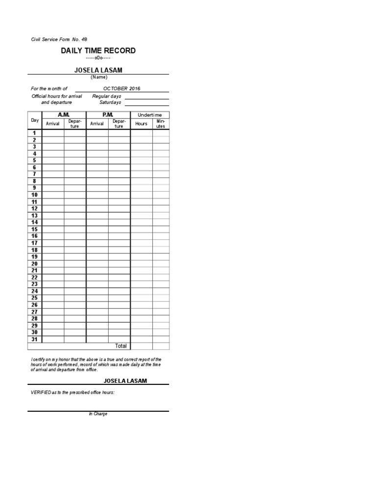 Employee Time Record Log | PDF | Teaching Mathematics