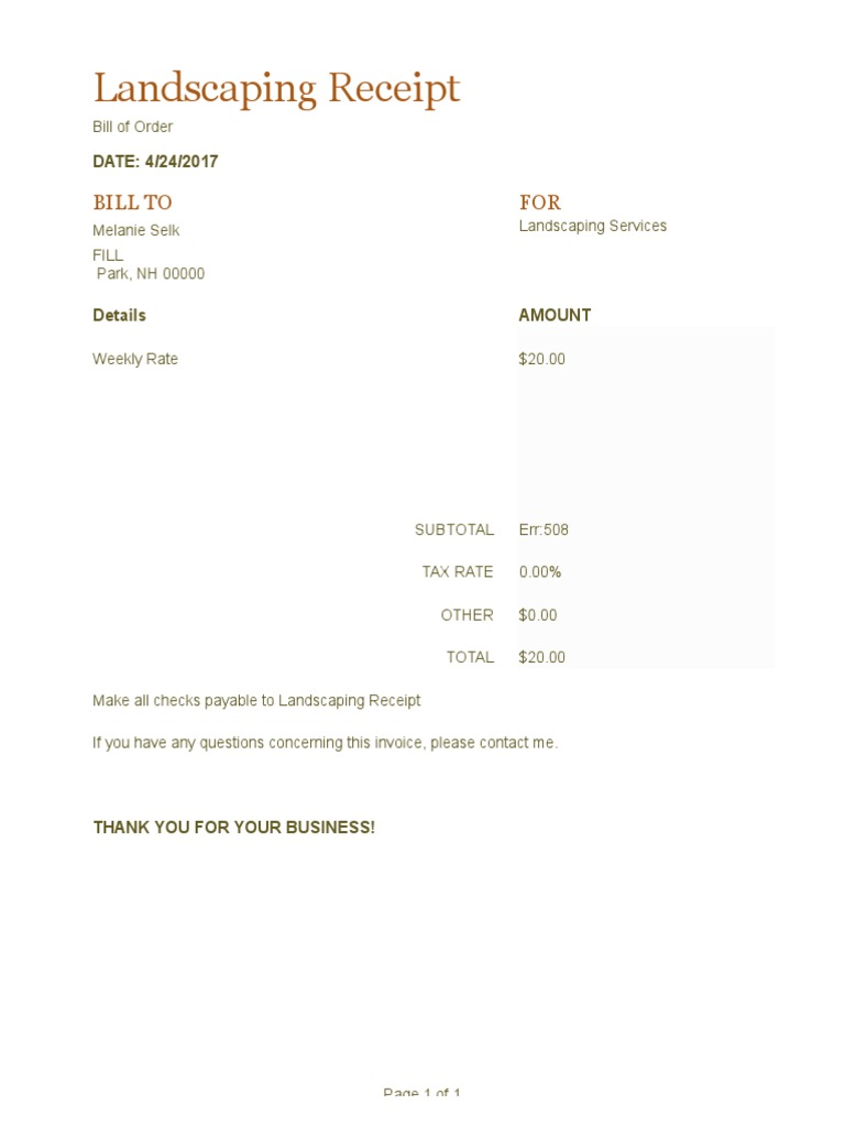Landscaping Receipt | PDF