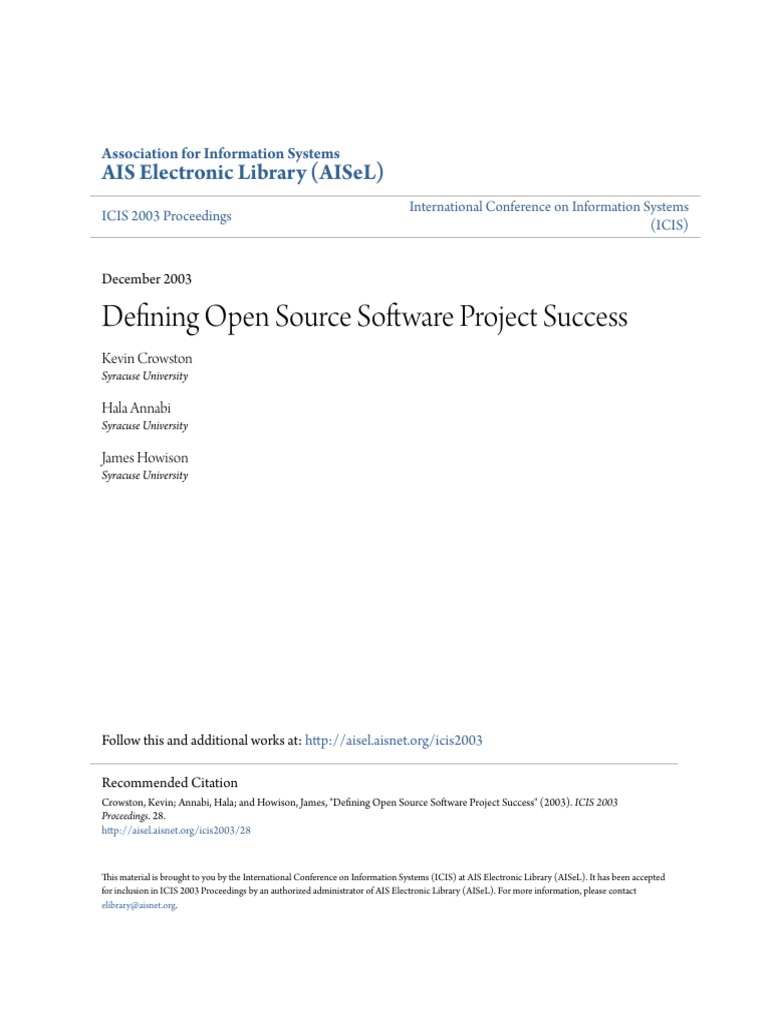 Defining Open Source Software Project Success | PDF | Linux ...
