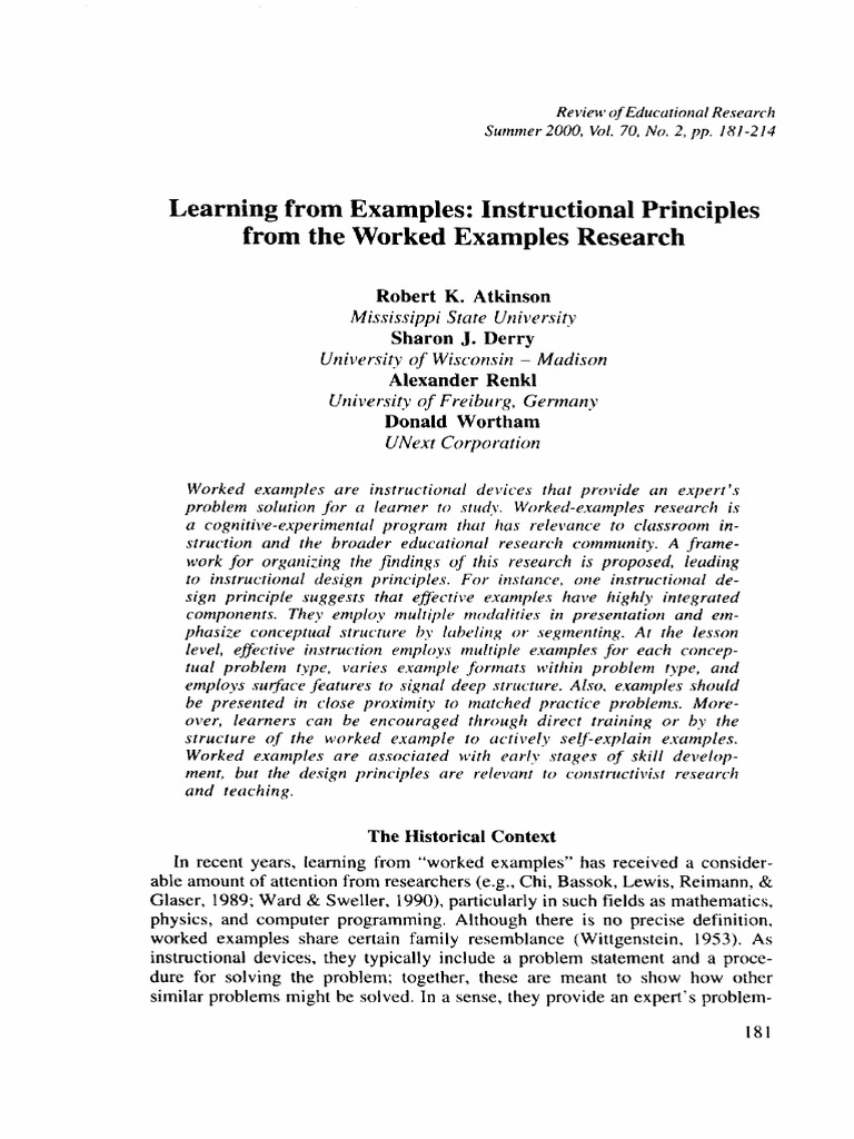(P) (Atkinson, 2000) Learning From Example - Instructional Principles ...