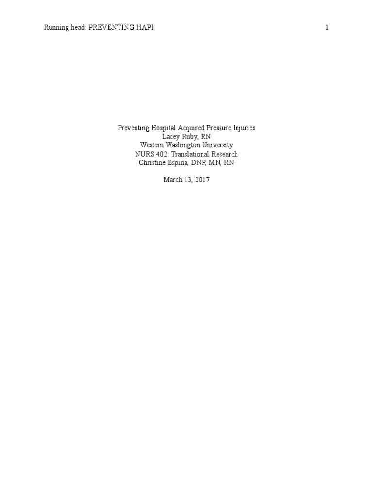 Running Head: PREVENTING HAPI 1 | PDF | Preventive Healthcare | Urinary ...
