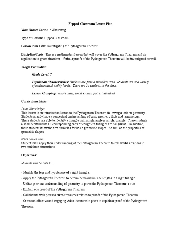 Flipped Lesson On Pythagorean Theorem | PDF | Triangle | Mathematical Proof