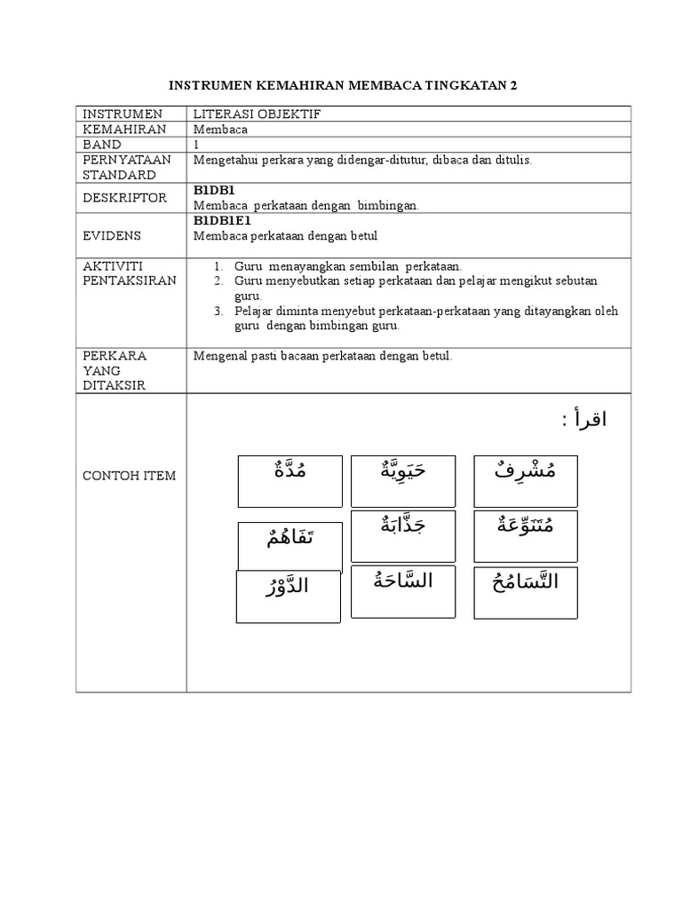 Instrumen Kemahiran Membaca Tingkatan 2 b1db1 | PDF
