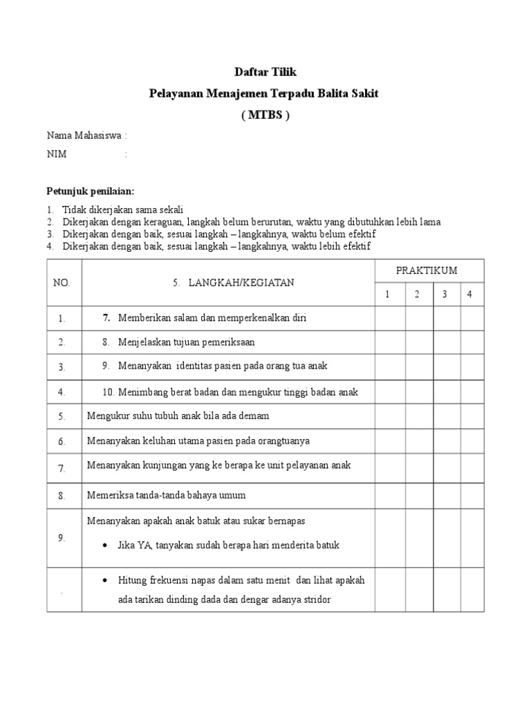 Daftar Tilik MTBS | PDF | Kesehatan Holistik | Sains & Matematika
