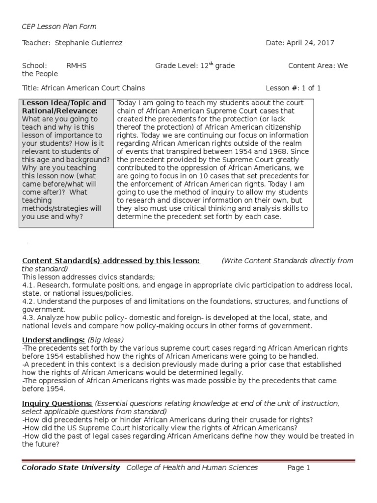 Lesson Idea/Topic and Rational/Relevance:: CEP Lesson Plan Form | PDF ...