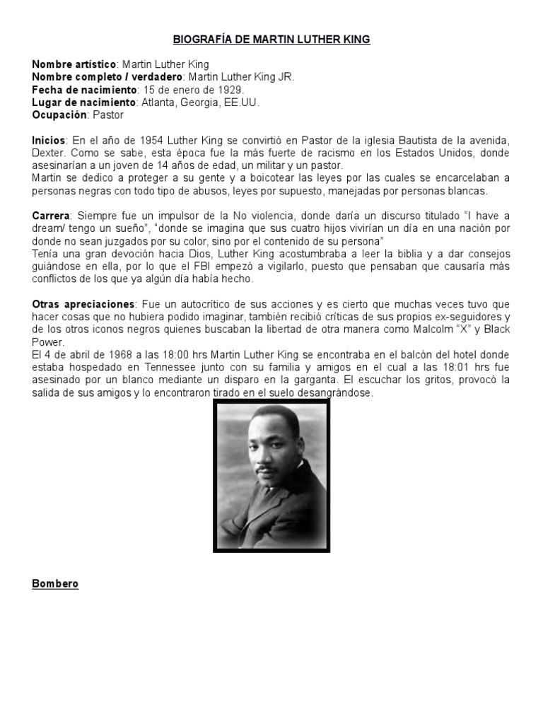 Biografía de Martin Luther King | PDF | Martin Luther King hijo. | Don ...