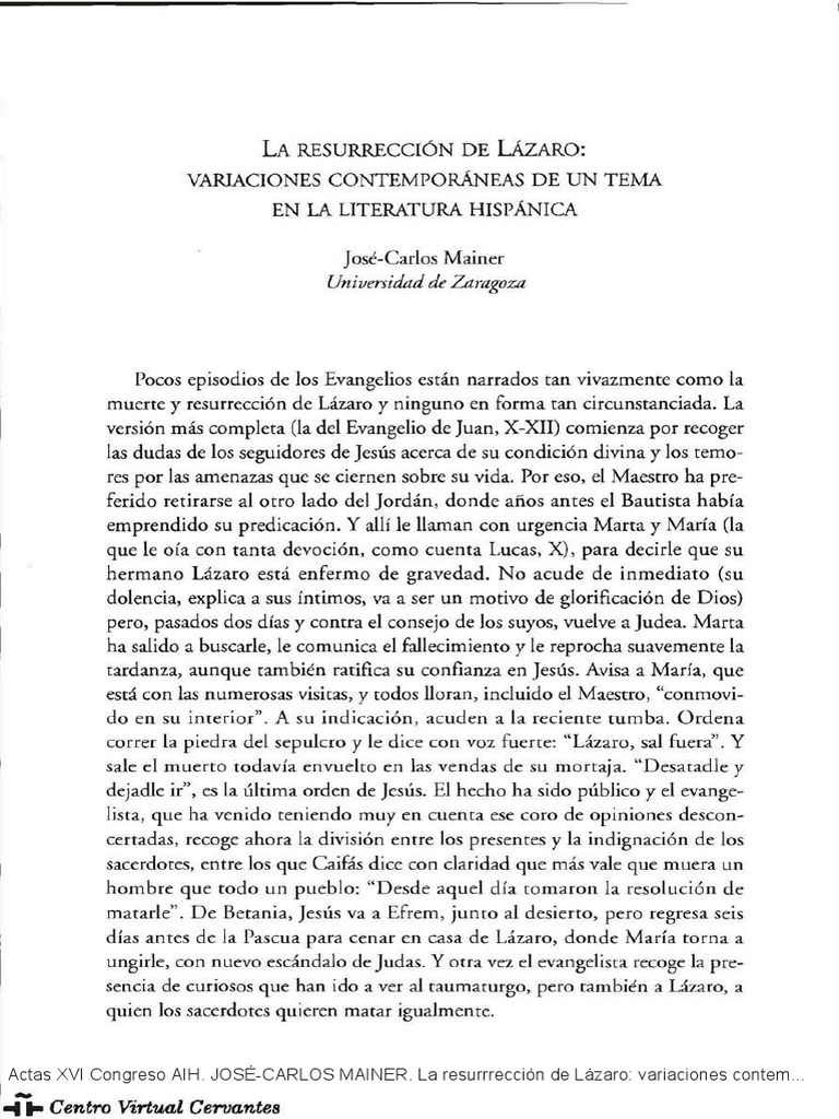 Variaciones sobre la Resurrección de Lázaro | PDF | La resurrección de ...