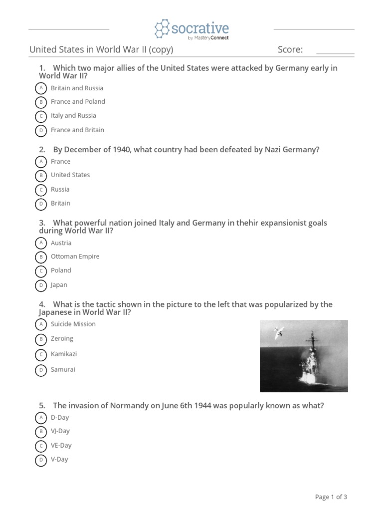 Quiz Unitedstatesinworldwarii | PDF | World War II | Empire Of Japan