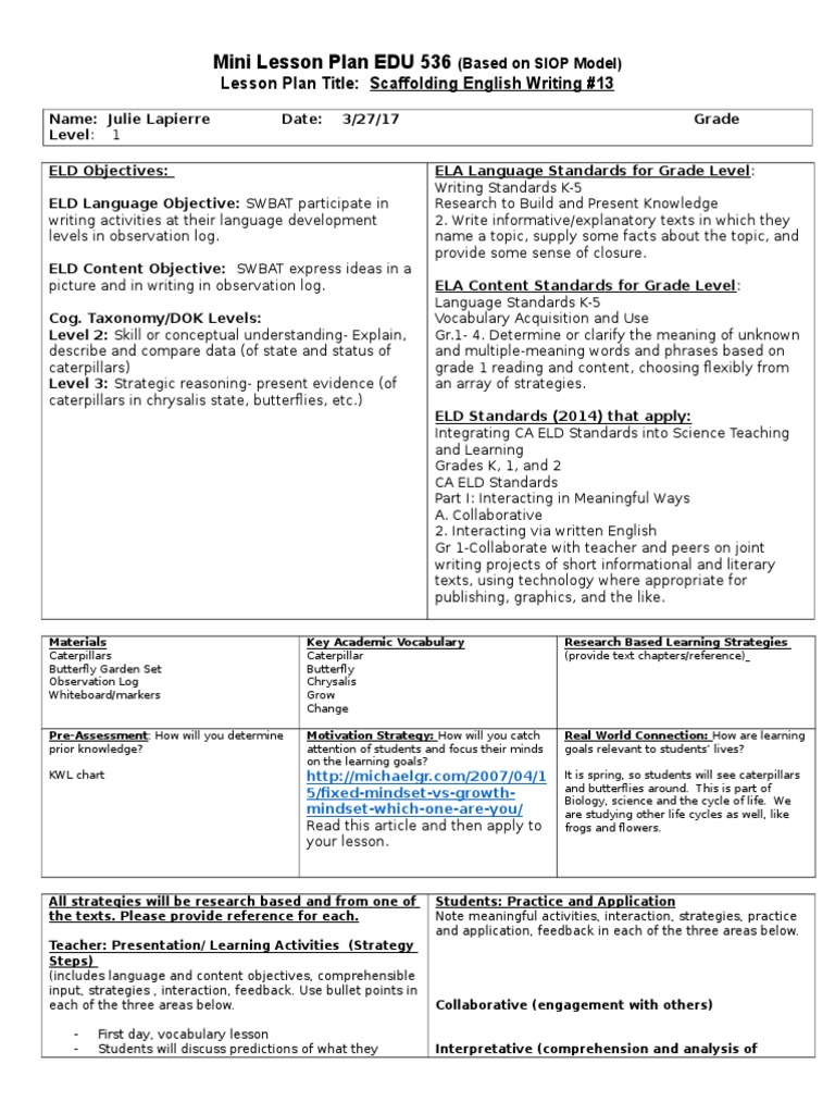 Mini Lesson Plan 7 | PDF | Reading Comprehension | Educational Psychology