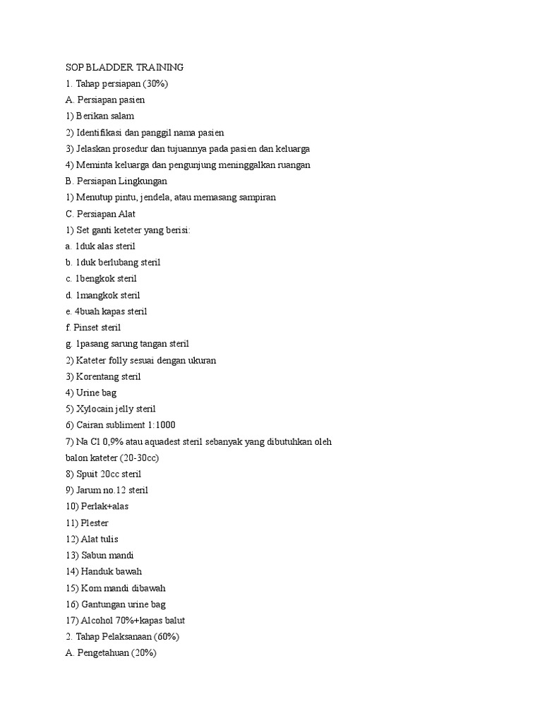 Sop Bladder Training | PDF