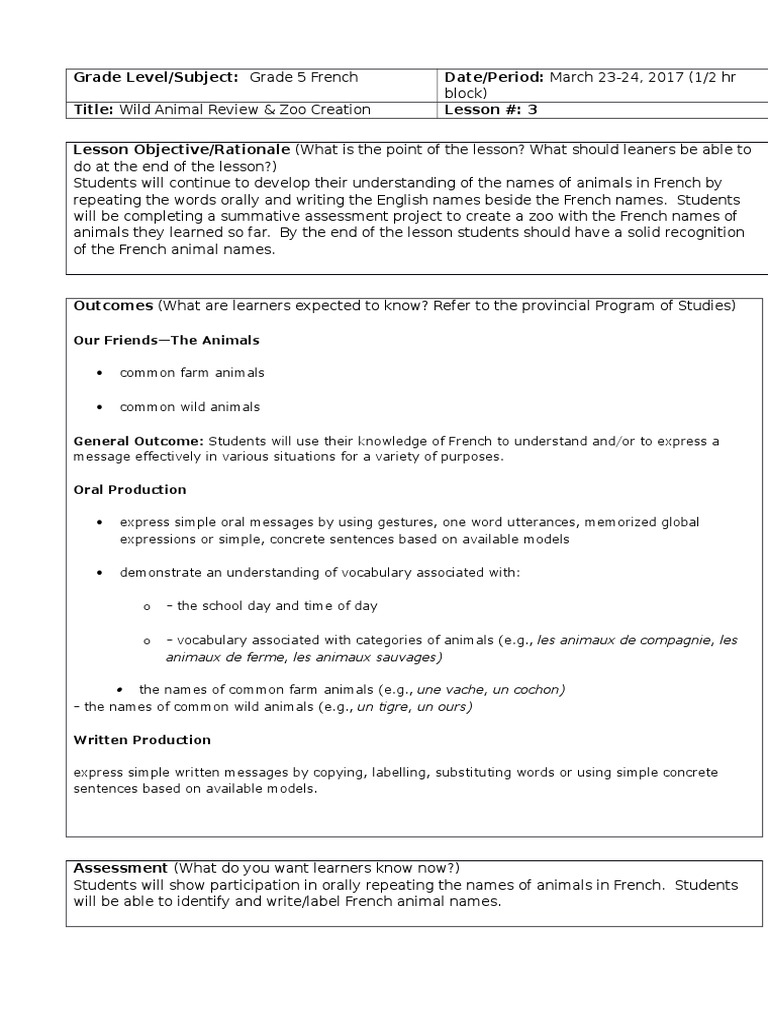 March 23 24 French Grade 5 | PDF | Vocabulary | Educational Assessment