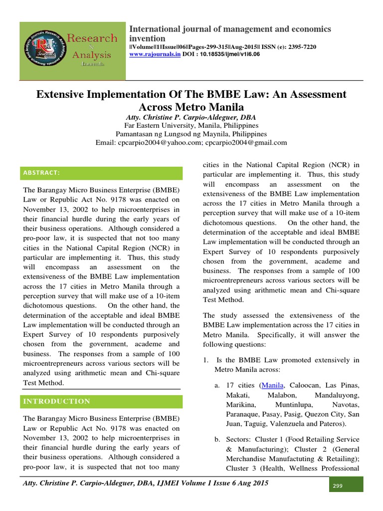 Extensive Implementation of Bmbe Assessment | PDF | Survey Methodology ...