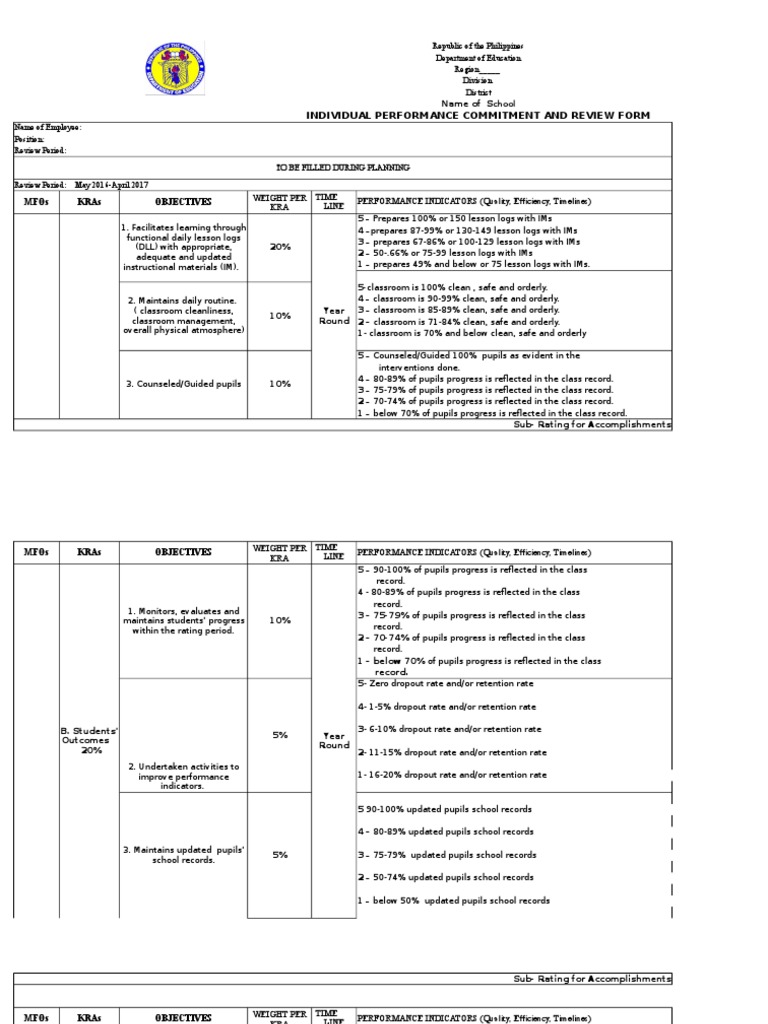 IPCRF For Teacher 1-3 | PDF | High School Dropouts | Classroom