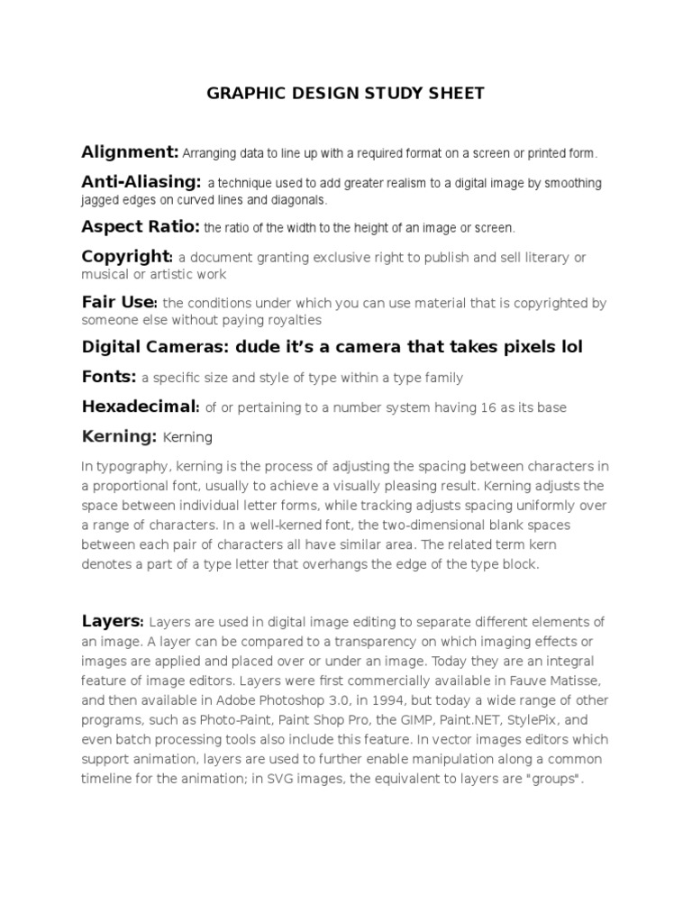 Graphic Design Study Sheet | PDF | Typefaces | Pixel