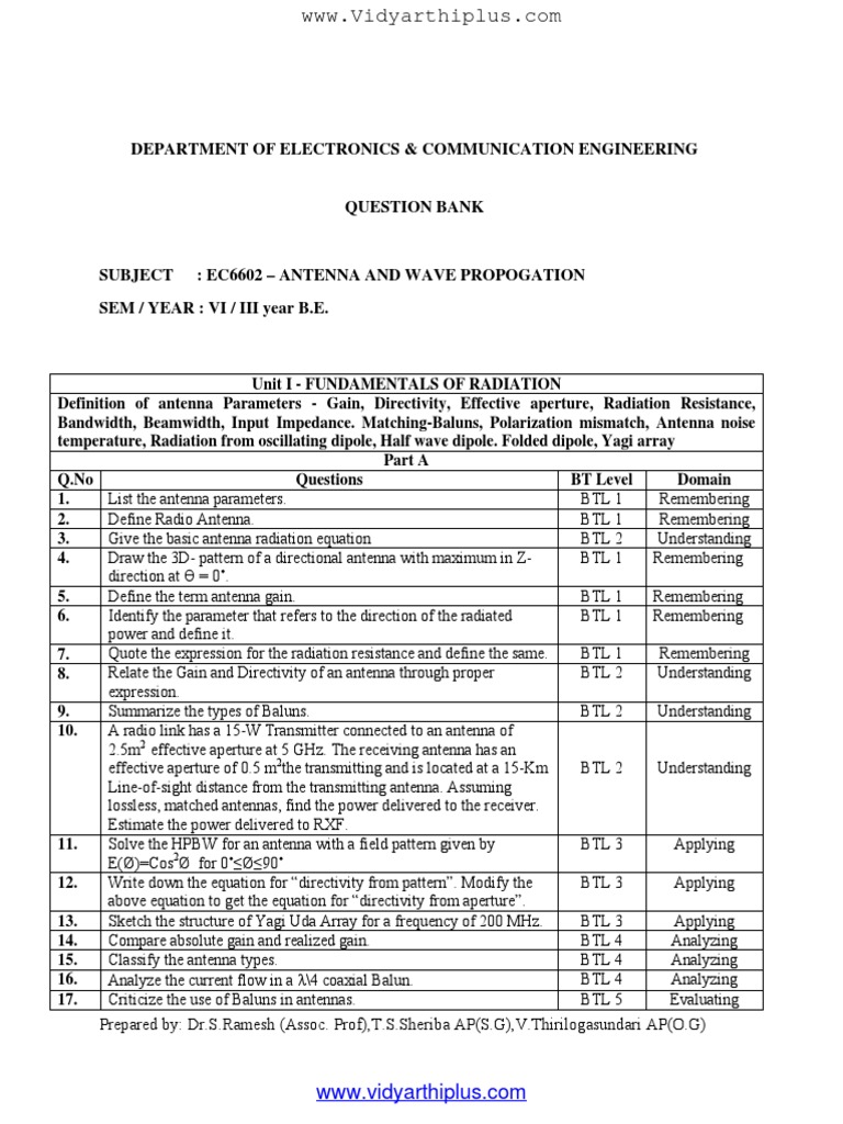EC6602-Antenna and Wave Propagation QB | PDF | Antenna (Radio) | Radio Propagation