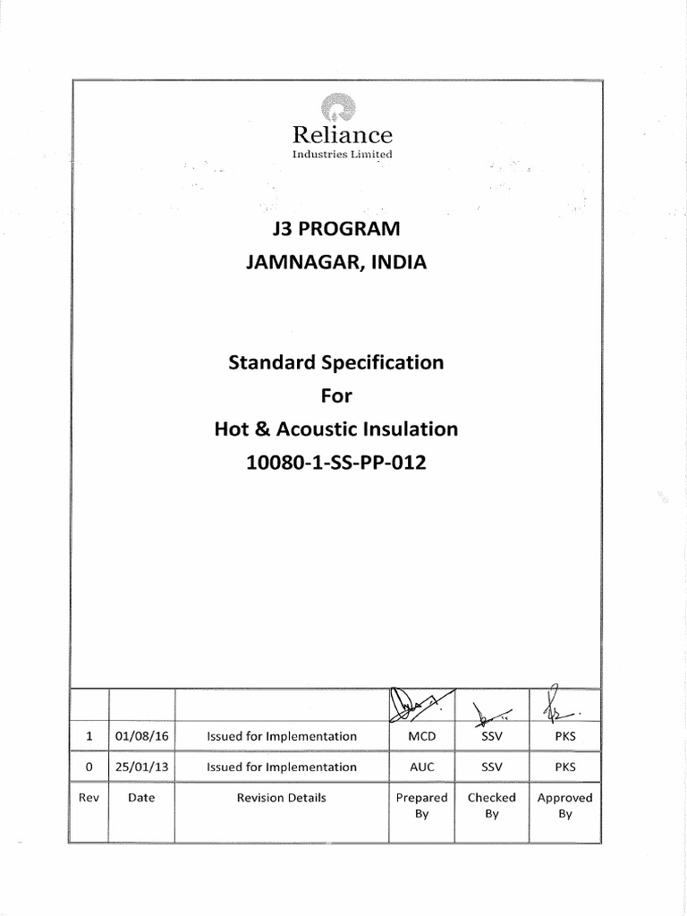 Hot and Acoustic Insulation Specification For Piping | PDF