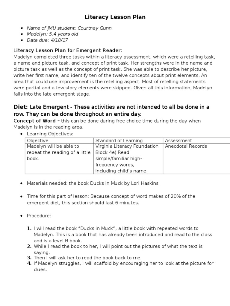 Lesson Plan For Emergent Literacy Lesson-2 1 | PDF | Literacy | Lesson Plan