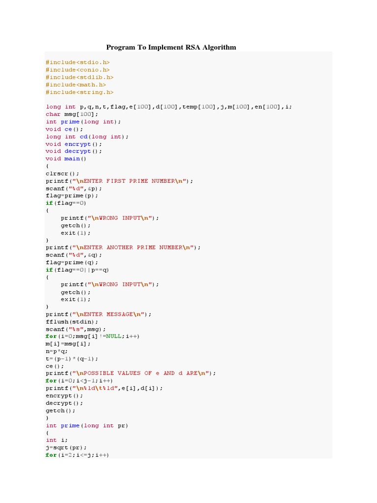 Program To Implement RSA Algorithm | PDF
