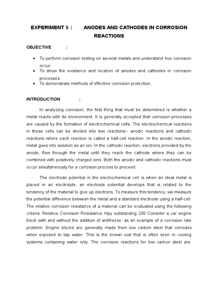 Anodes and Cathodes in Corrosion Reactions | PDF | Corrosion ...
