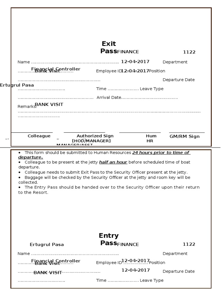 Exit And Entry Pass Pdf Human Resource Management Organizational Behavior