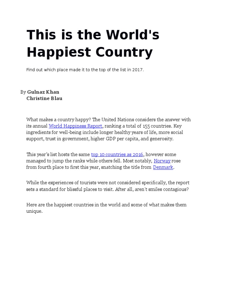 World's Happiest Country | PDF | Nature