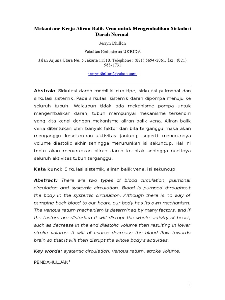 Mekanisme Aliran Balik Vena | PDF