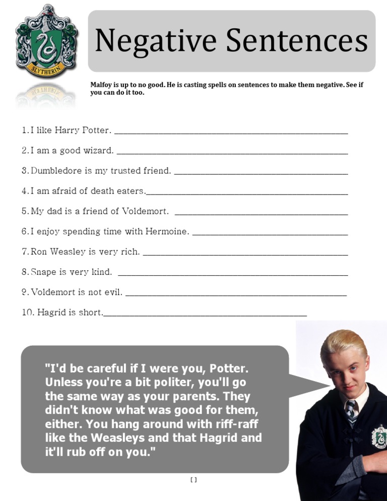 Harry Potter Negative Sentences | PDF | Business