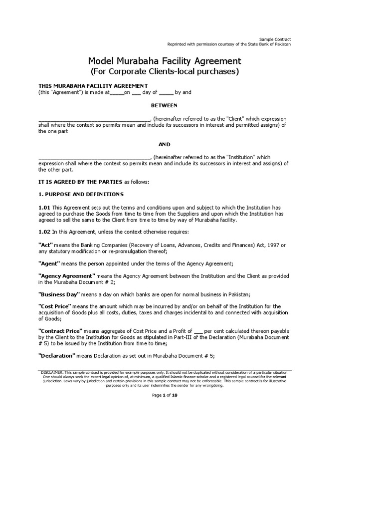 Islamic Banking - Agreement Template PDF | PDF