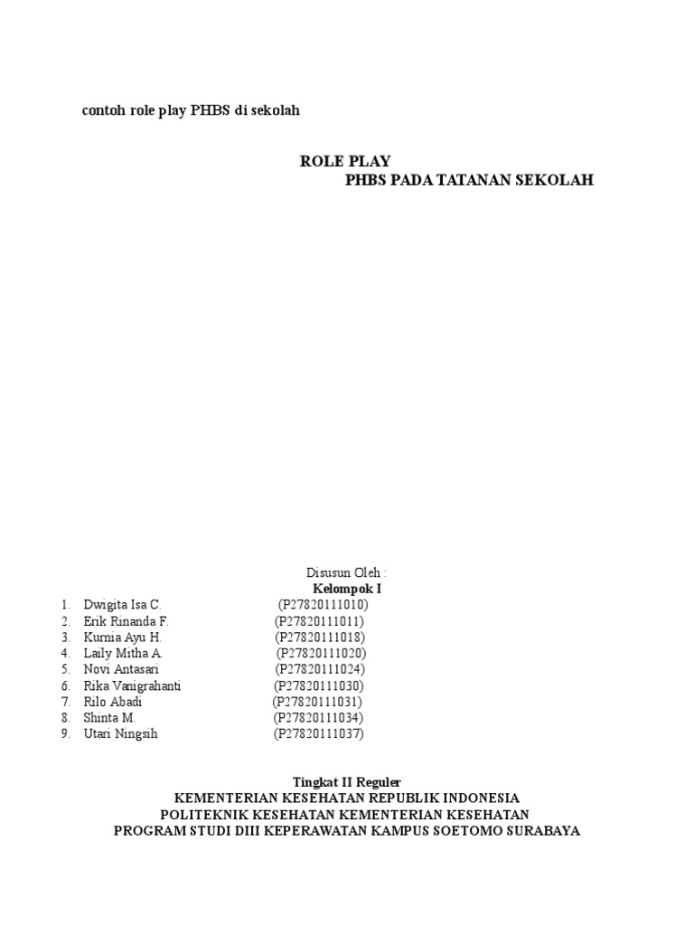 Contoh Role Play PHBS Di Sekolah | PDF