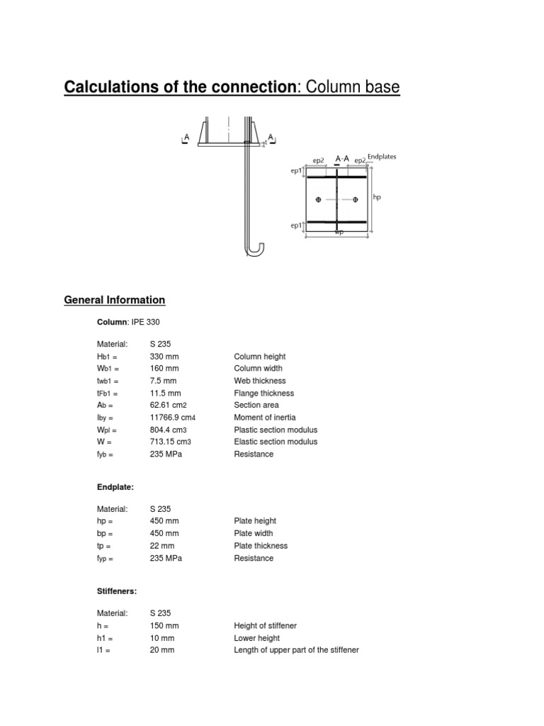 Column Base Connection Calculations | PDF | Column | Stress (Mechanics)