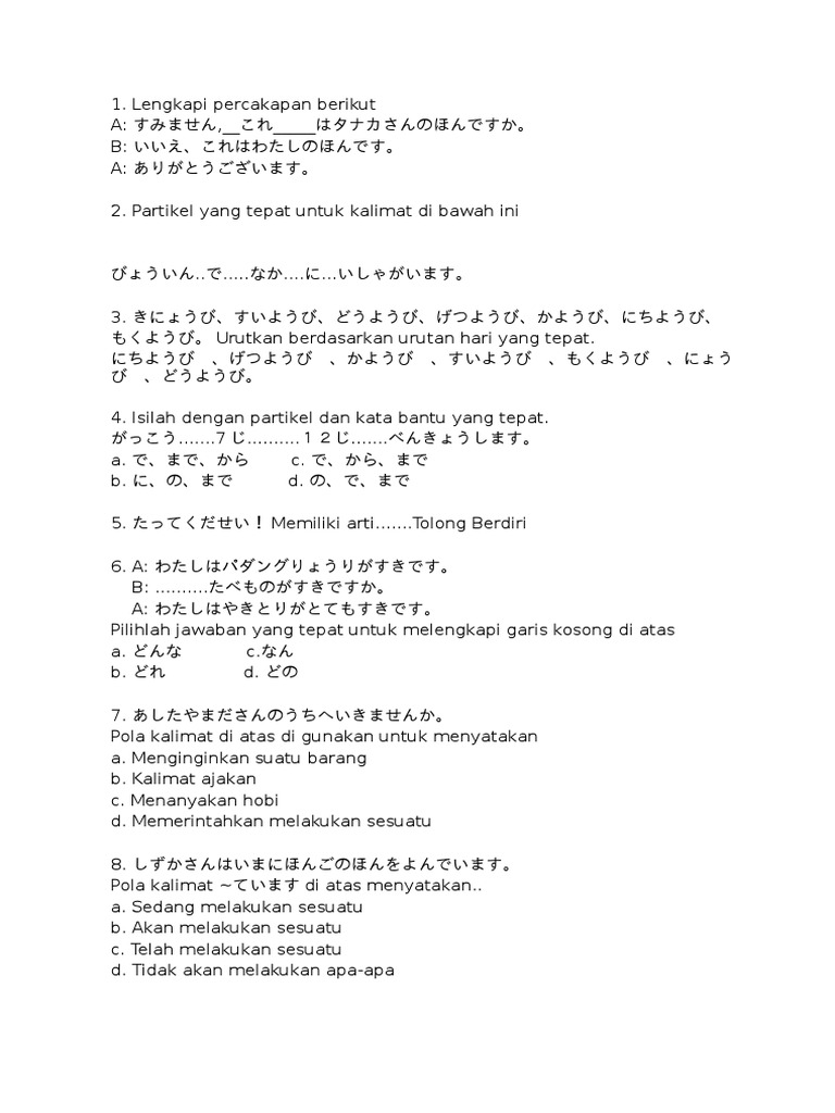 Bank Soal Bahasa Jepang | PDF