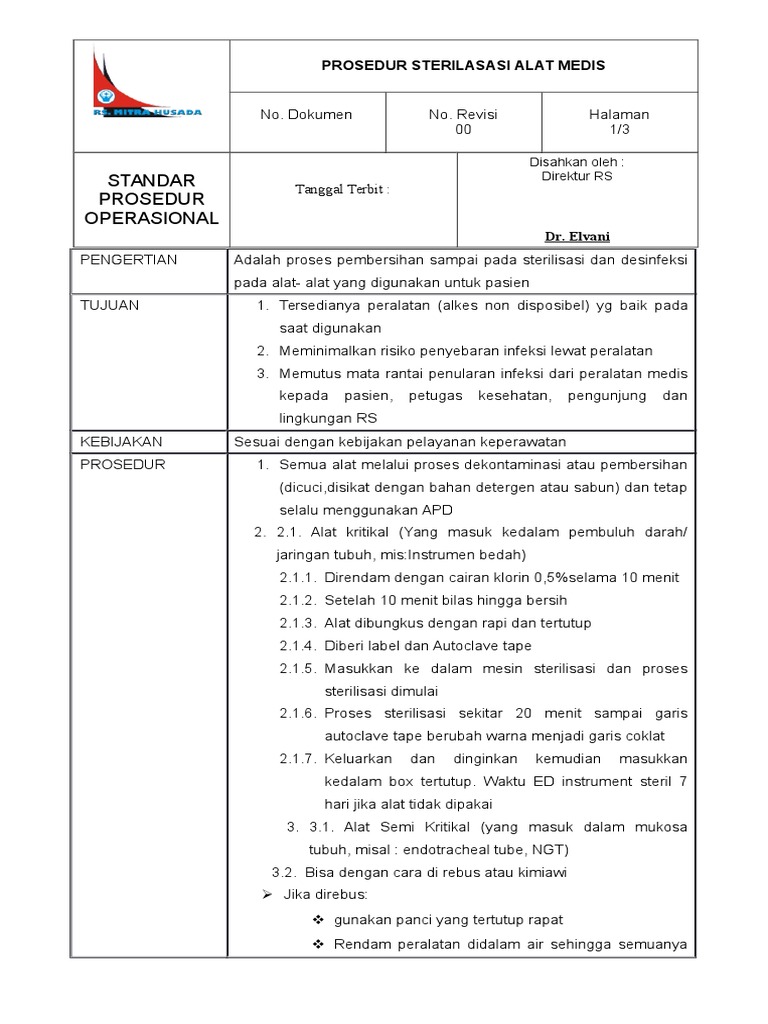 Sop Sterilisasi Alat | PDF