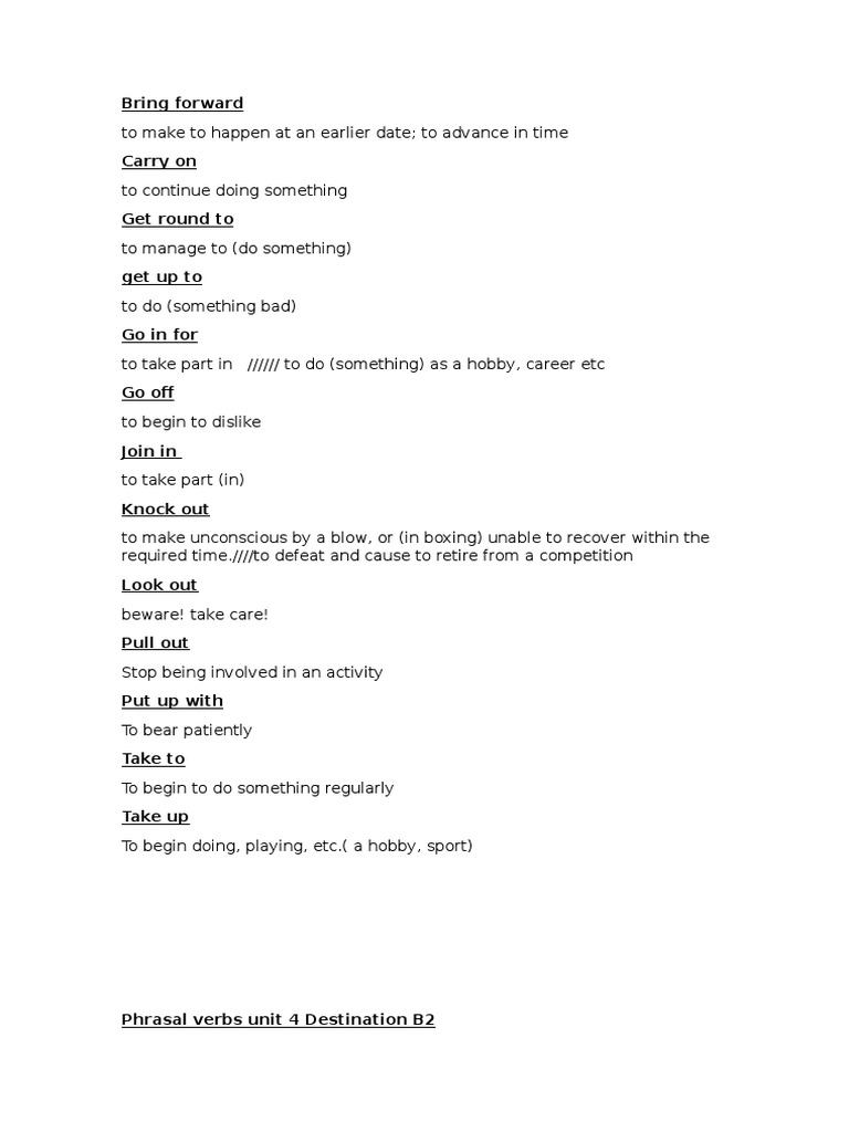 Destination B2 Unit 4 Phrasal Verbs | PDF