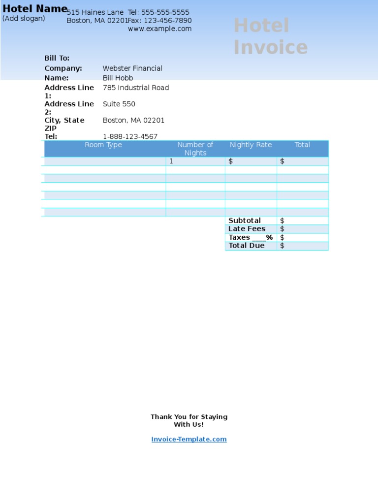 Hotel Invoice Template | PDF
