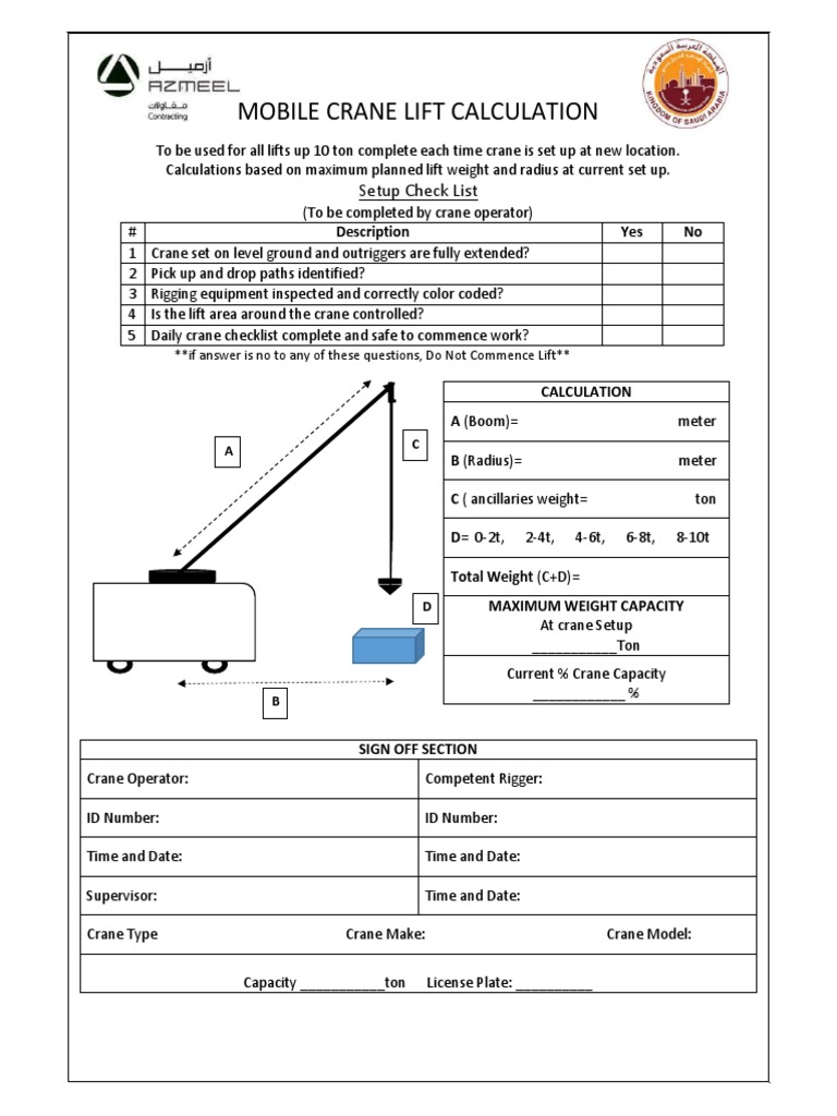Mobile Crane Lift Calculation Guide | PDF