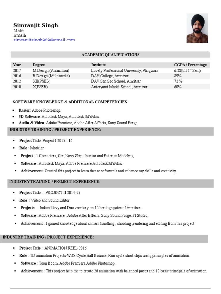 Simranjit Singh Resume | PDF | Adobe Systems | Animation