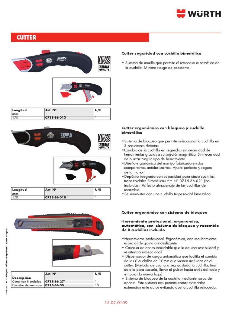 Ficha Técnica Cutter de Seguridad WURTH