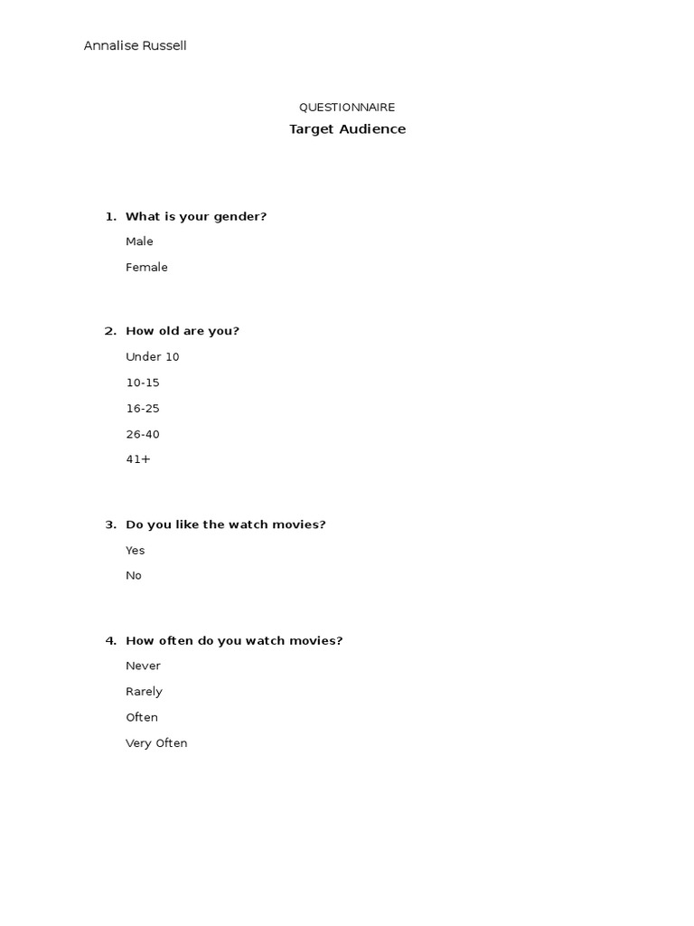 Target Audience Questionnaire | PDF