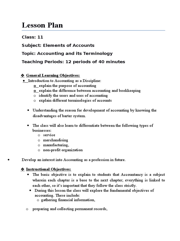 STD 11 Acc CHP 1 Introduction To Accounting | PDF | Lesson Plan | Barter