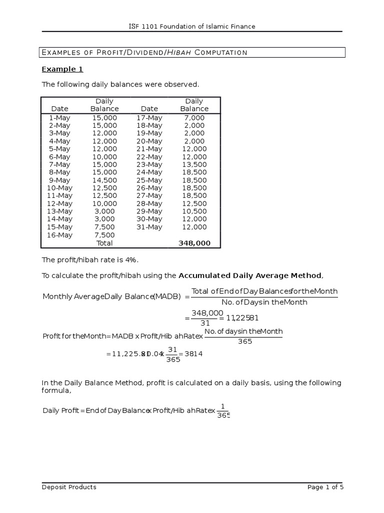 Calculating Profit Distribution in Islamic Banking: Examples of ...