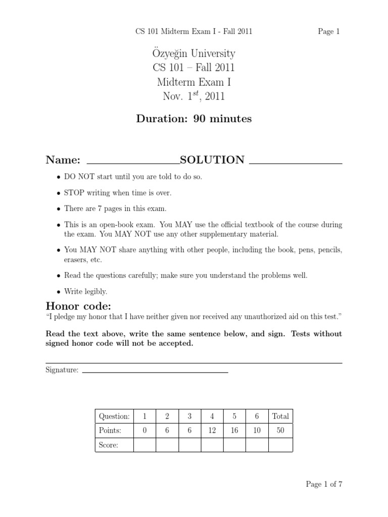 Cs101 Fall2011 Midterm I Solutions | PDF | Integer (Computer Science ...