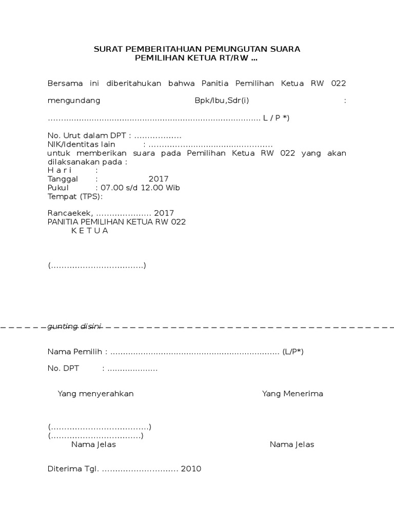Surat Pemberitahuan Pemungutan Suara | PDF Surat Pemberitahuan Pemungutan Suara | PDF