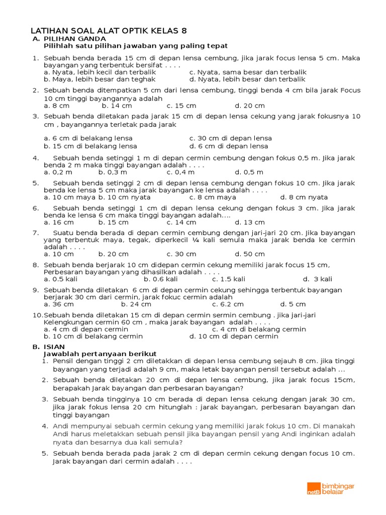 Soal Alat Optik Kelas 8 dan Jawabannya | PDF