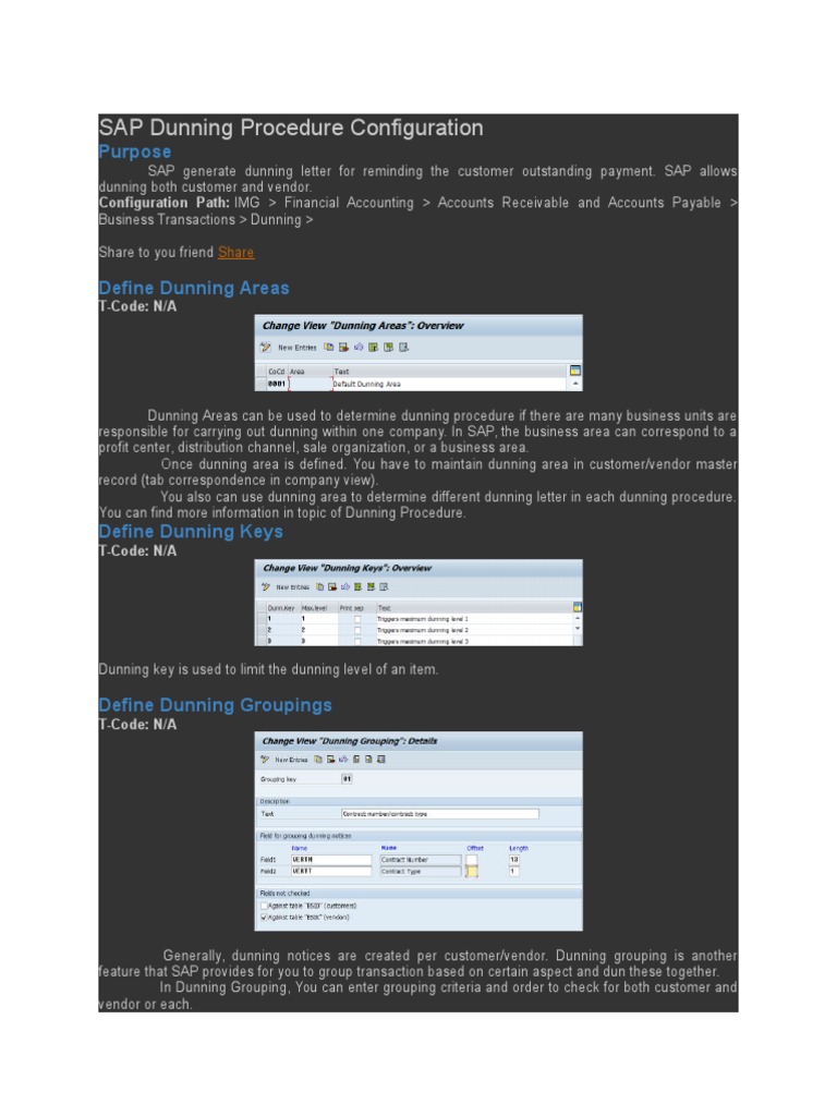 SAP Dunning Procedure Configuration Guide | PDF | Money | Business ...